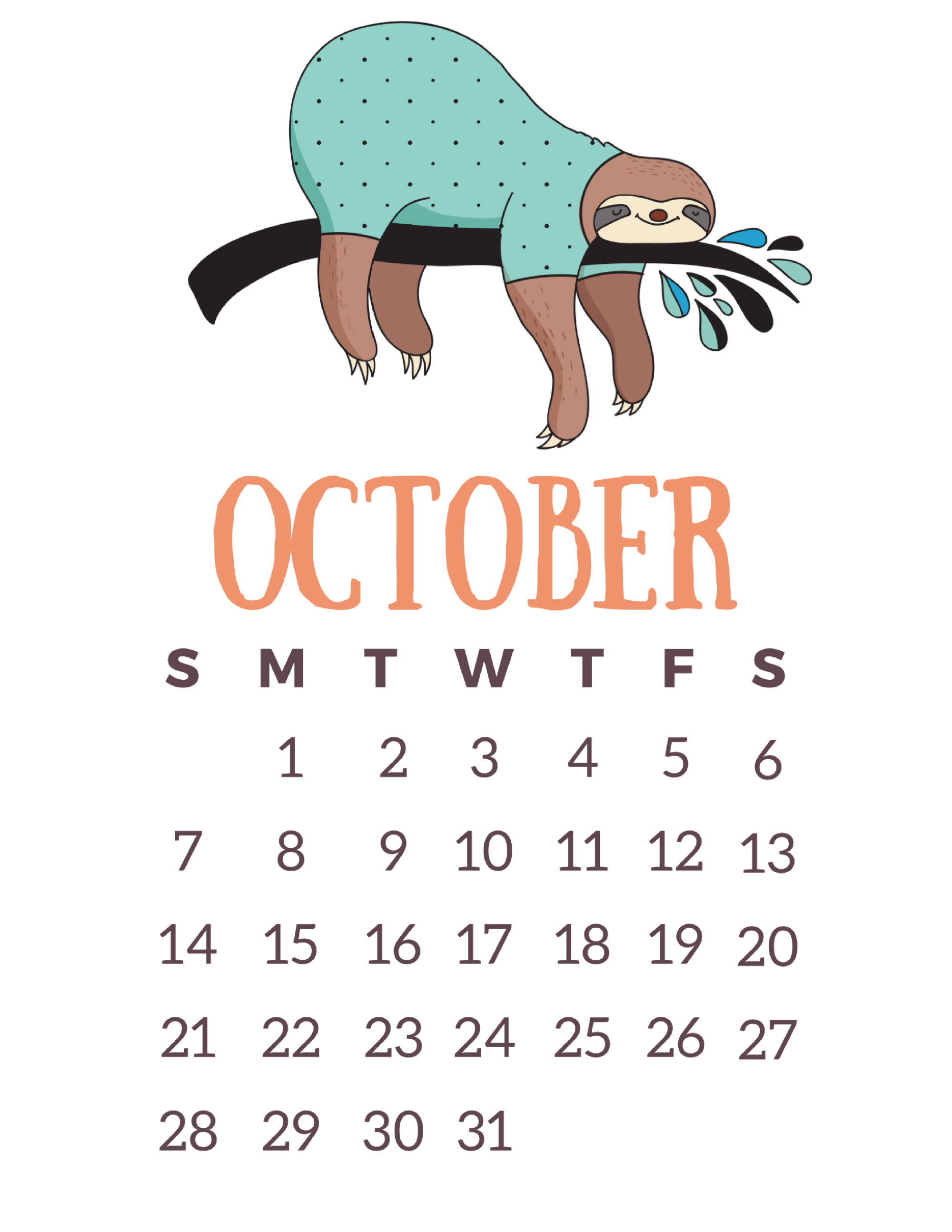 Free Printable 2018 Calendar: Lazy Sloths! - Slap Dash Mom