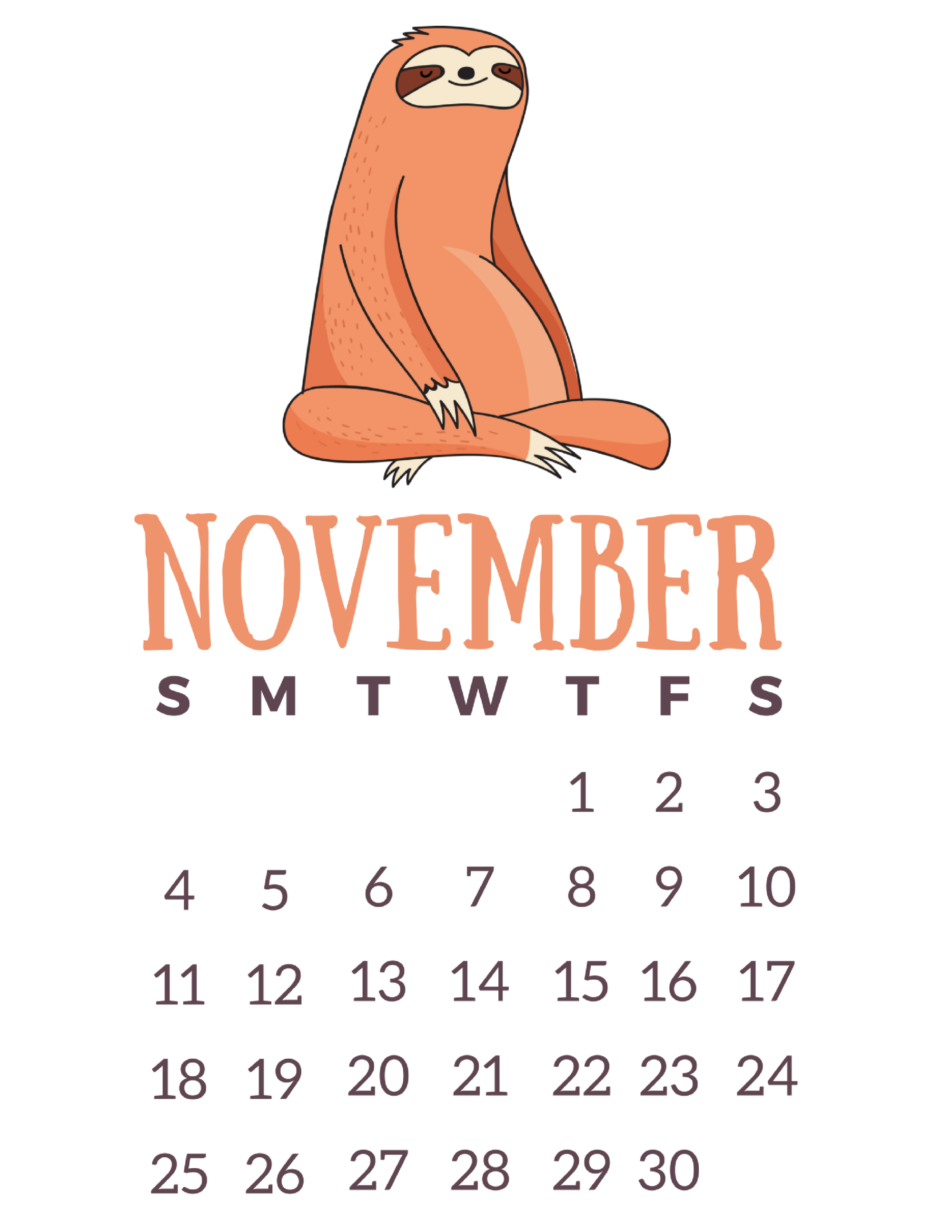 Free Printable 2018 Calendar: Lazy Sloths! - Slap Dash Mom